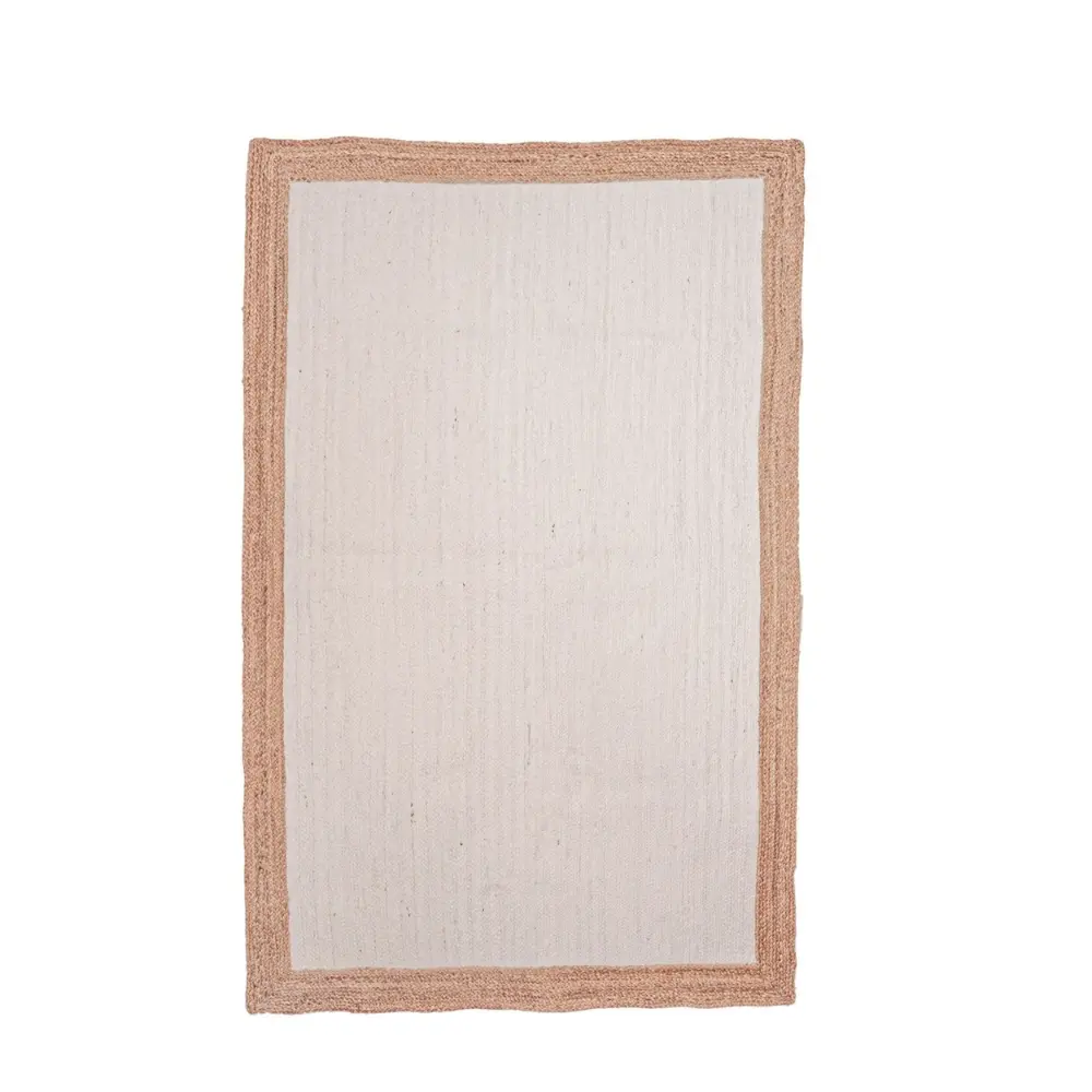 Hand Braided White Jute Rug with Natural Border Jute Area Rug