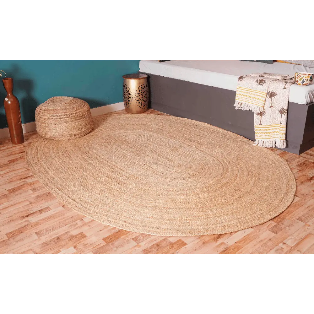 Indian Handmade Natural Oval Jute Rug