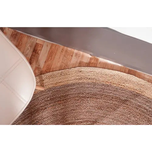 Handmade Brown Round Jute Rug with Beige Border