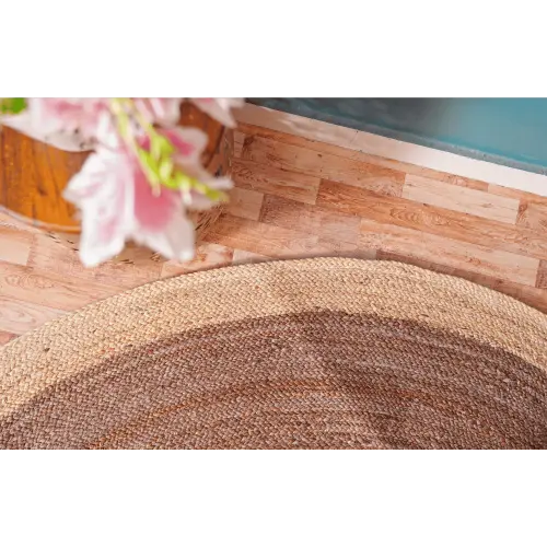 Handmade Brown Round Jute Rug with Beige Border