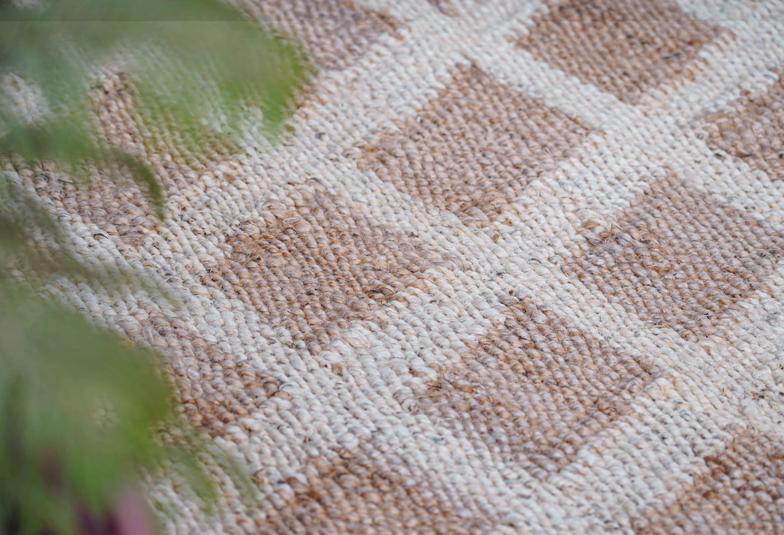 Handwoven Beige and Off White Checkered Jute Hemp Runner Rug