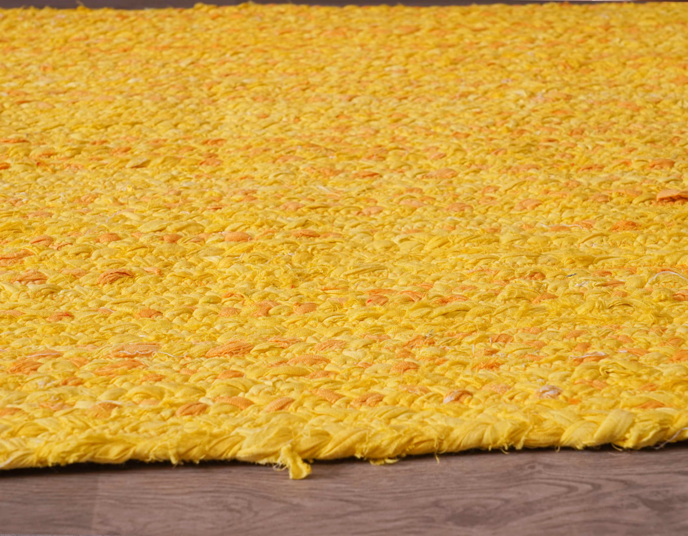 Indian Handwoven Yellow Cotton Round Chindi Rug