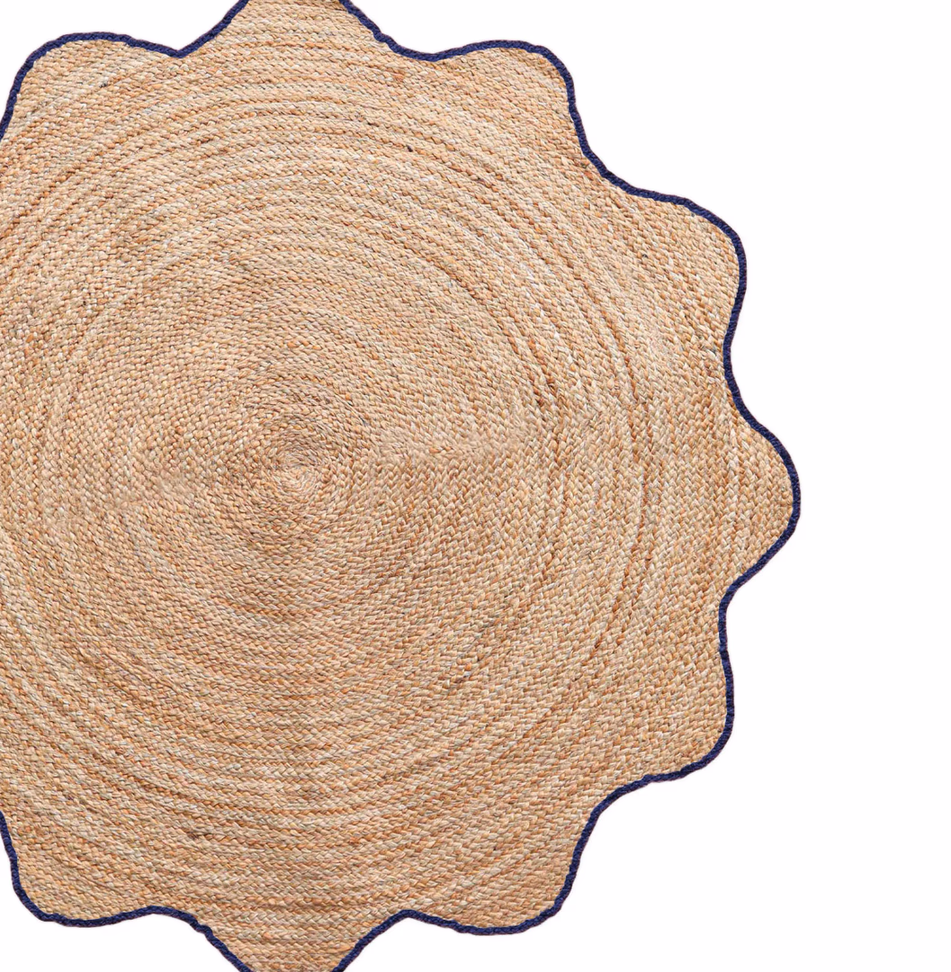 Beige with Custom Color Scallop Border Handmade Jute Braided Bohemian ...