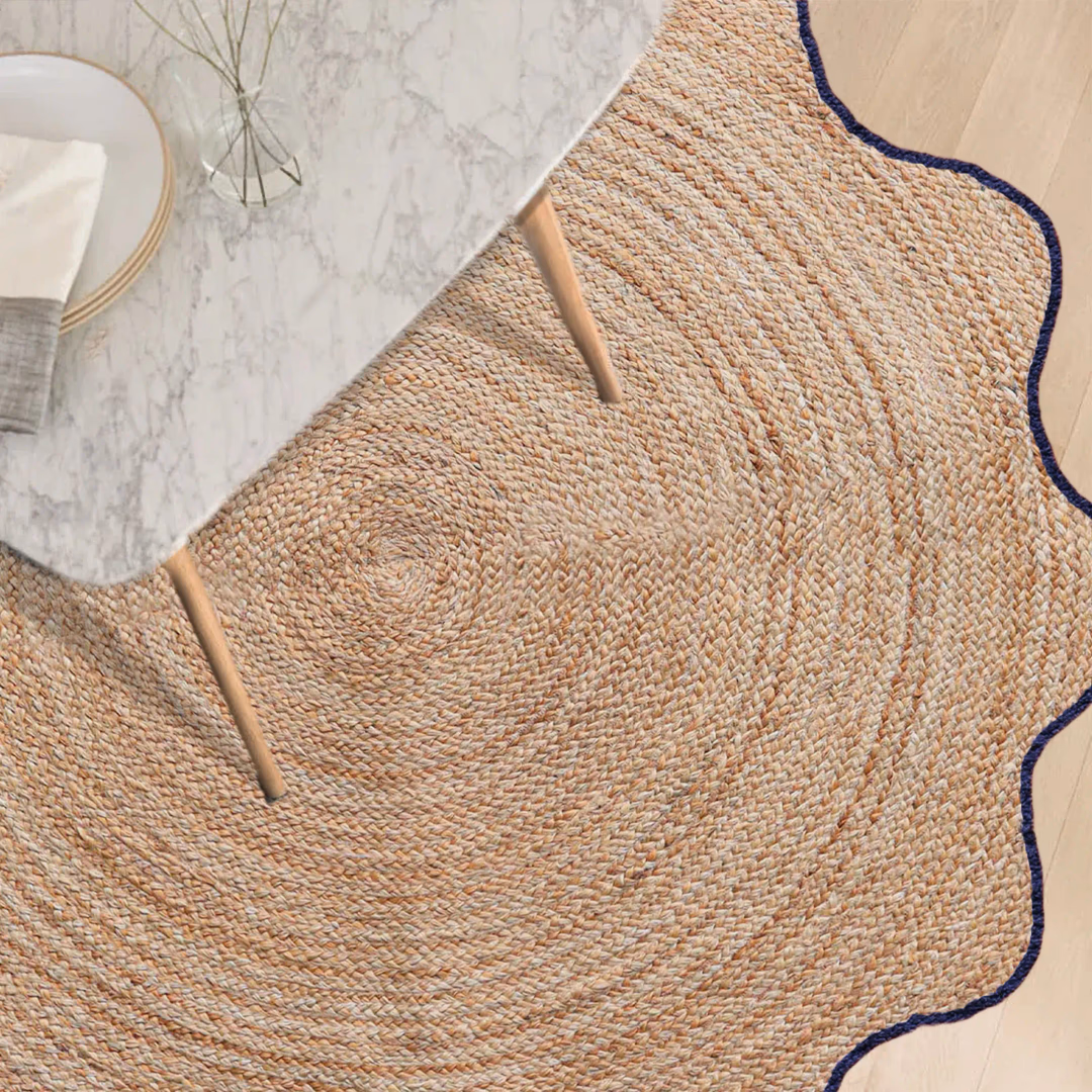 Beige with Custom Color Scallop Border Handmade Jute Braided Bohemian ...