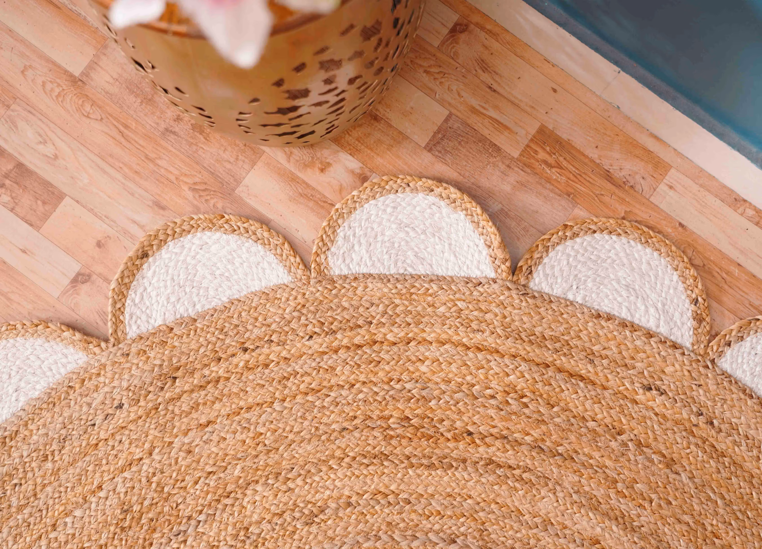 Indian Village Hand Braided Natural Round Jute Rug with Custom Color ...