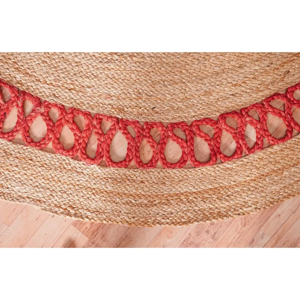 Hand Braided Round Scalloped Jute Rug Beige with Customize Color Border