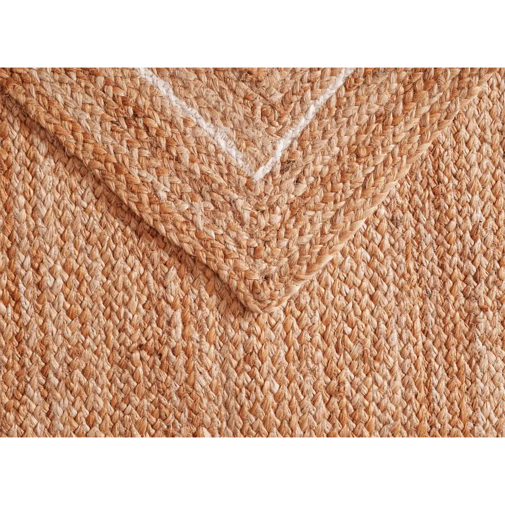 Hand Braided Rectangle Jute Rug With White Triple Line Border
