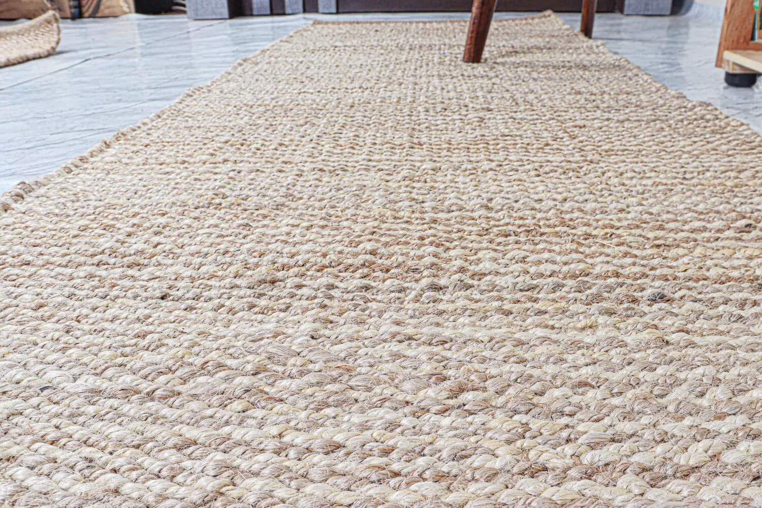 Indian Natural Hand Crafted Hemp Jute Runner Rug Natural With Offwhite ...